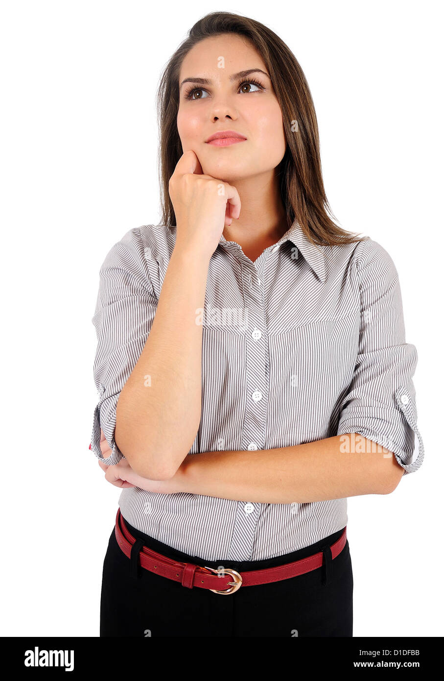 Isolated young business woman thinking Stock Photo - Alamy