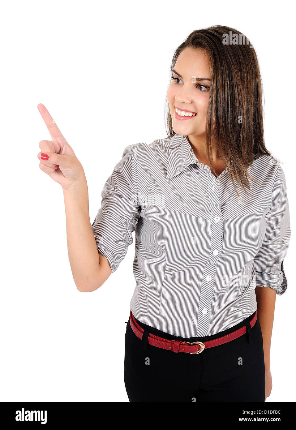 Isolated young business woman pointing Stock Photo - Alamy