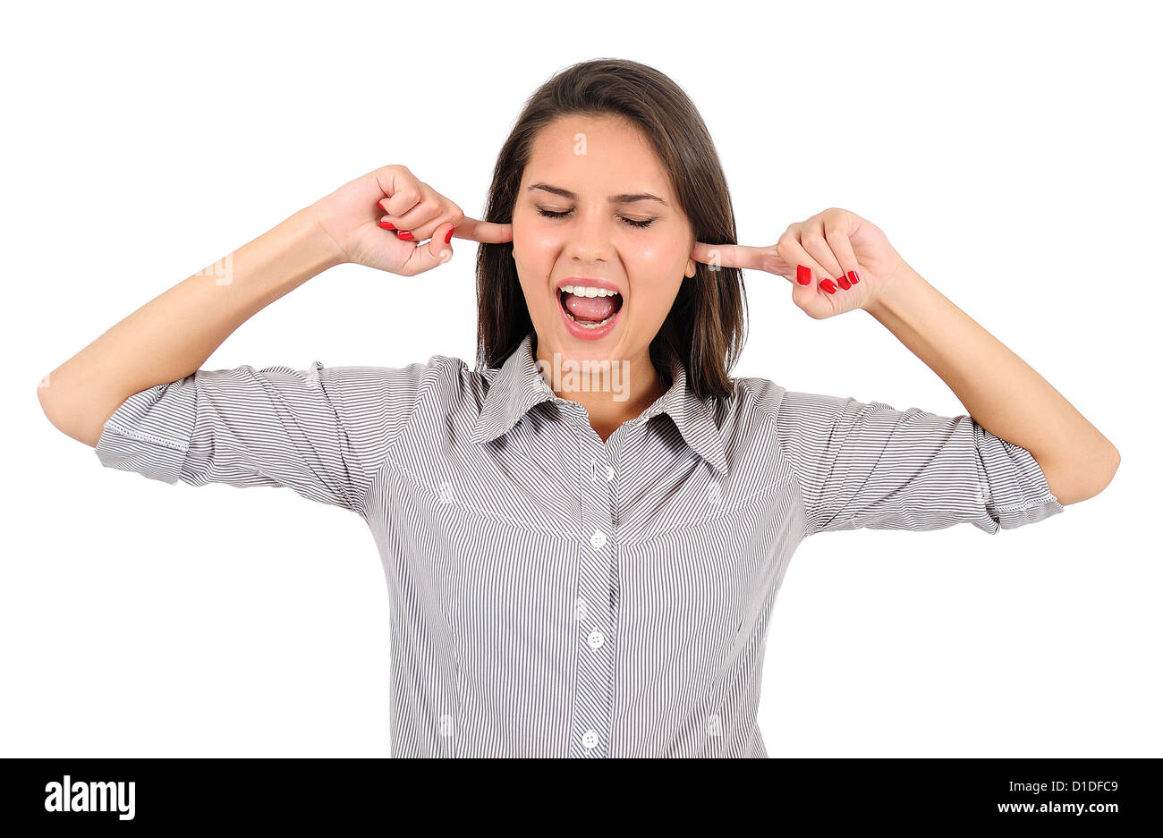 Isolated young business woman not listening Stock Photo - Alamy