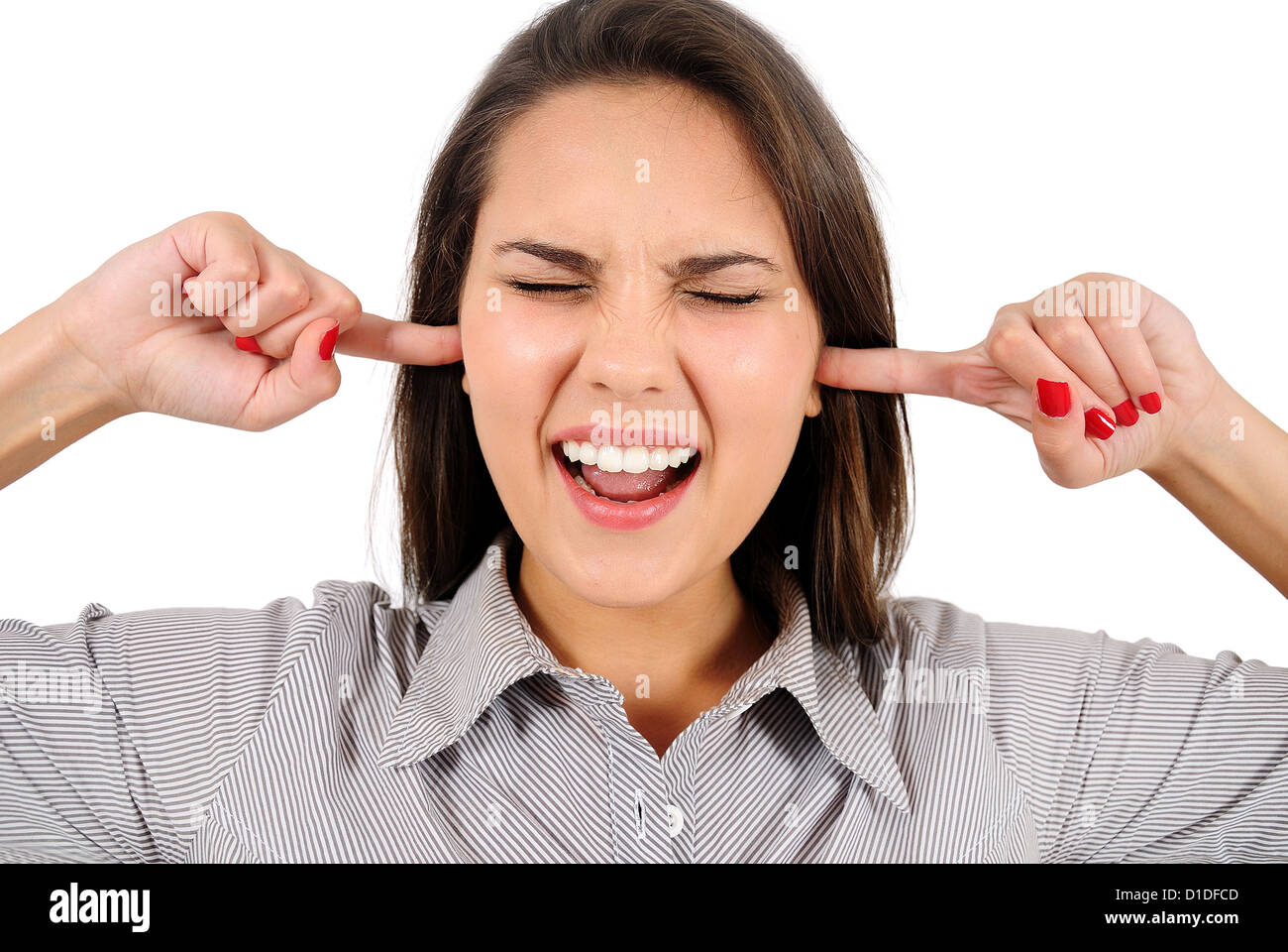 Isolated young business woman not listening Stock Photo - Alamy
