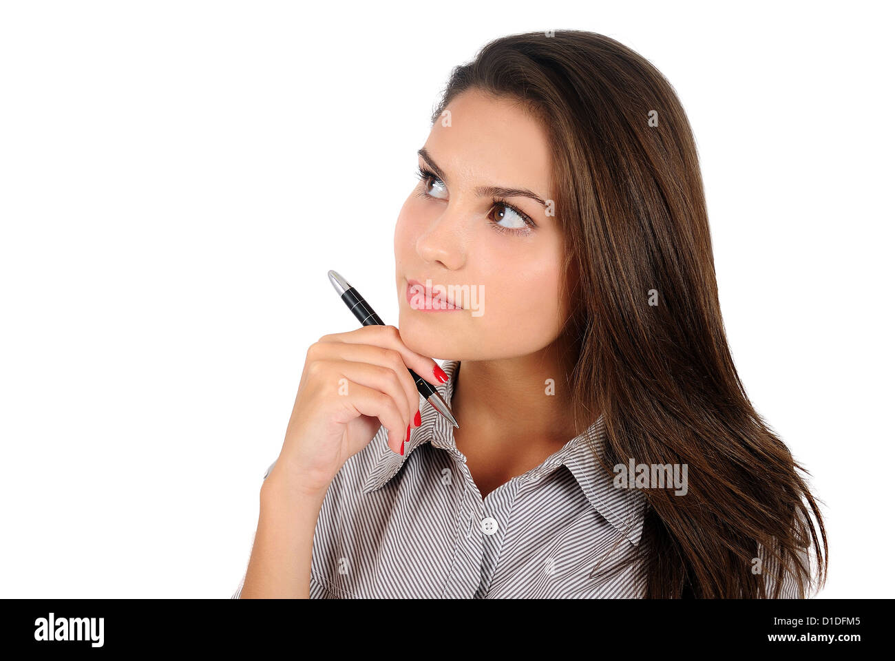 Isolated young business woman thinking Stock Photo - Alamy