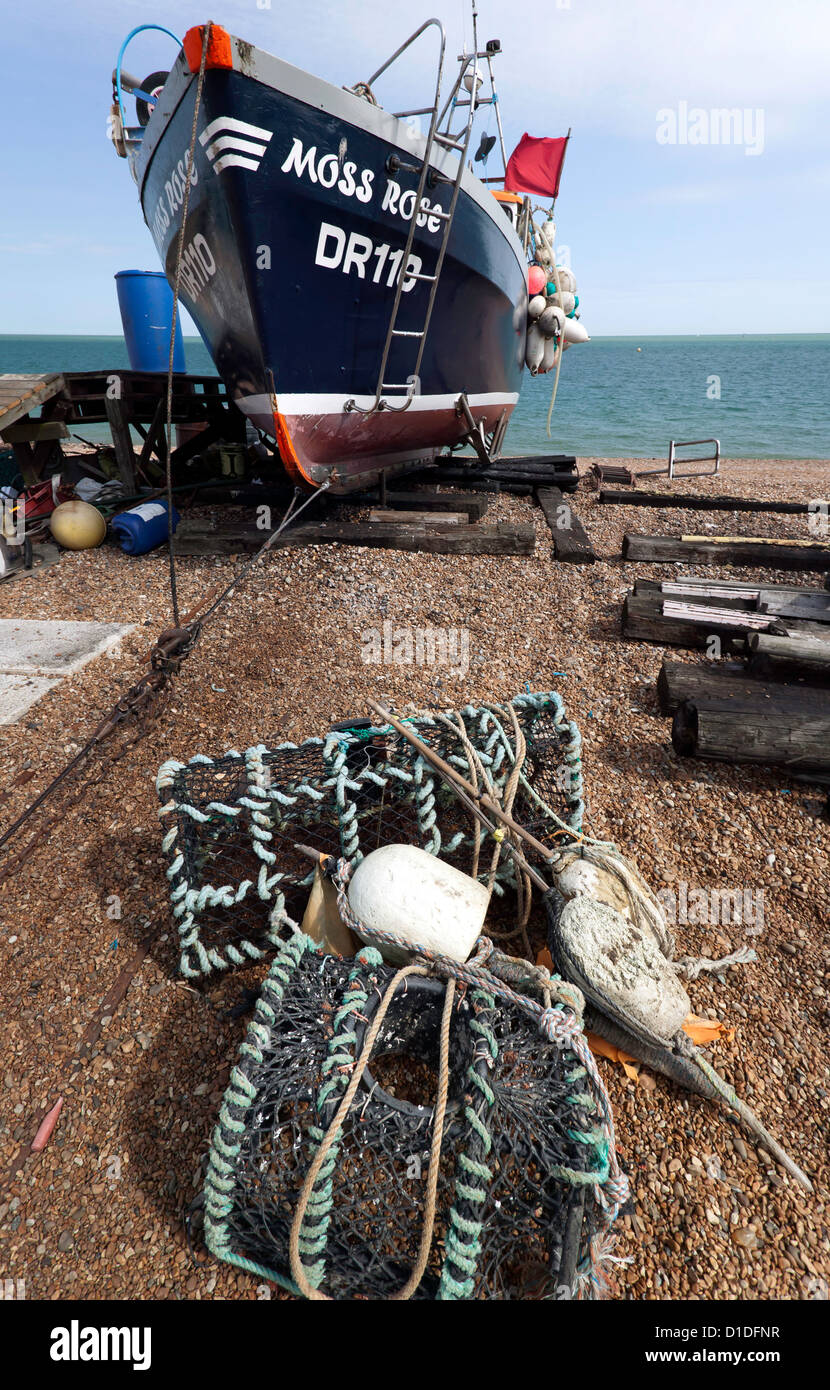 Fishing Boat, hauled up onto Deal Beach Stock Photo - Alamy