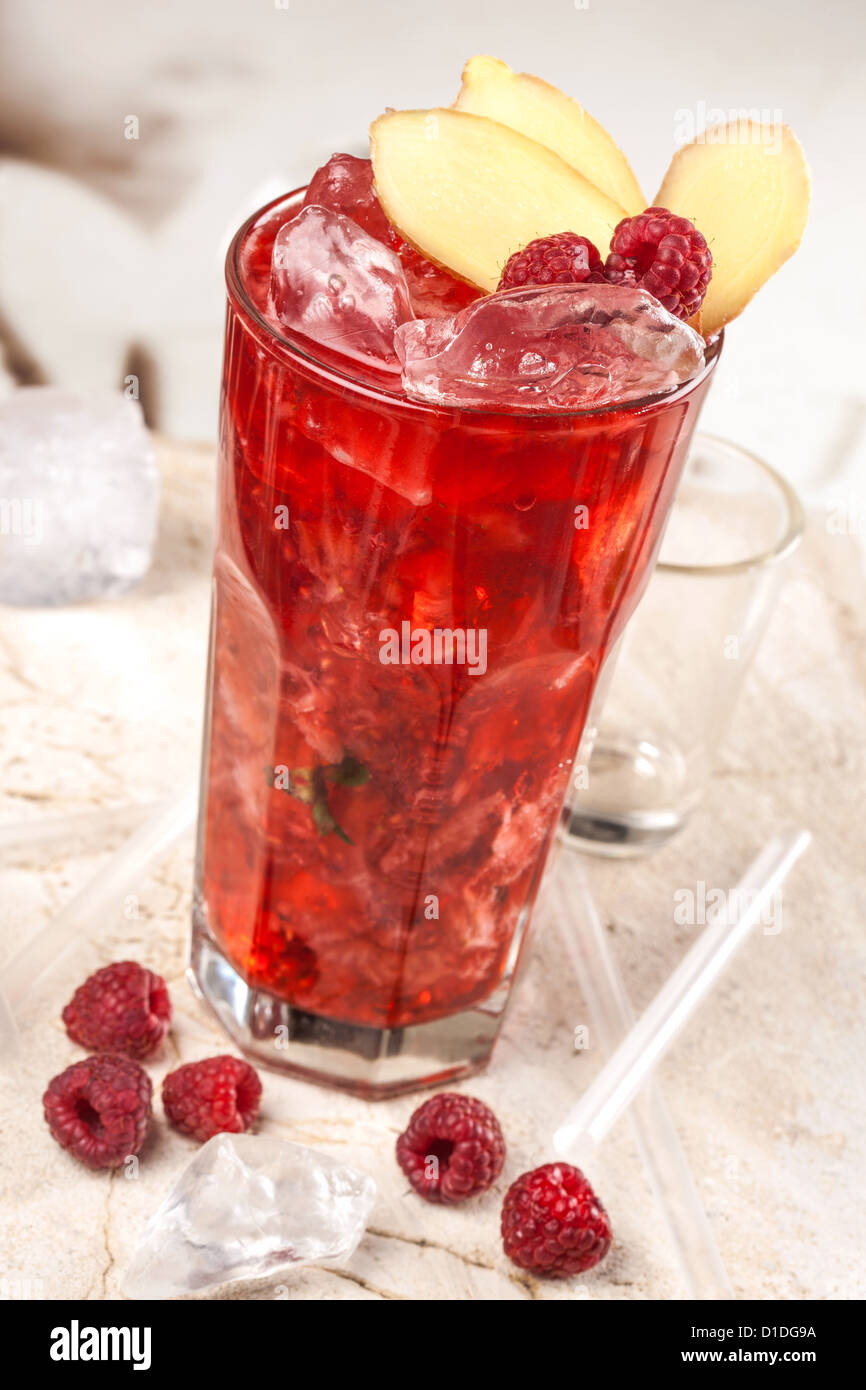 Red drink with raspberries Stock Photo - Alamy