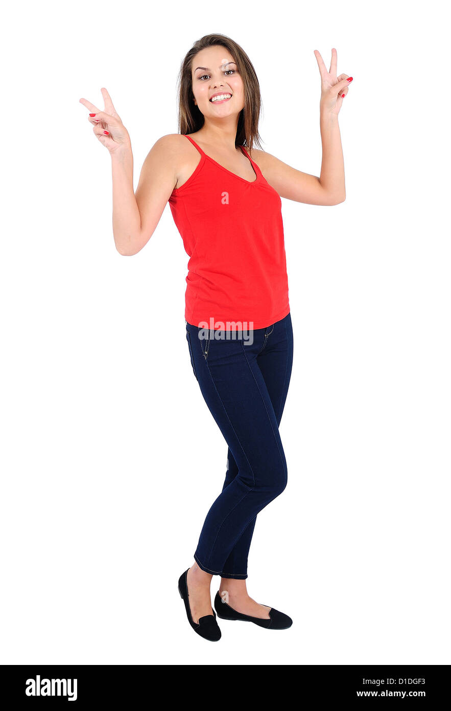 Isolated young casual girl standing Stock Photo - Alamy