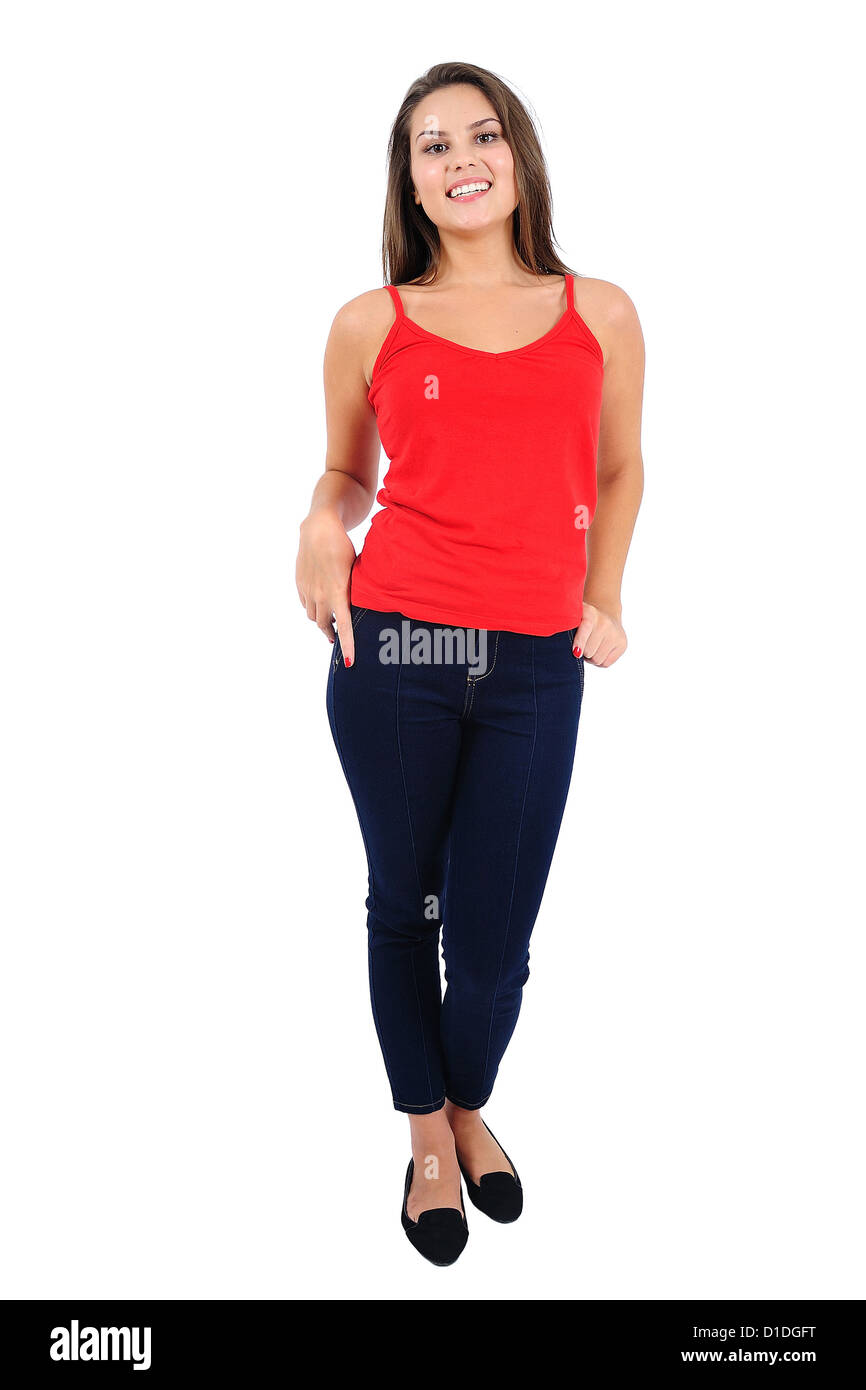 Isolated young casual girl standing Stock Photo - Alamy