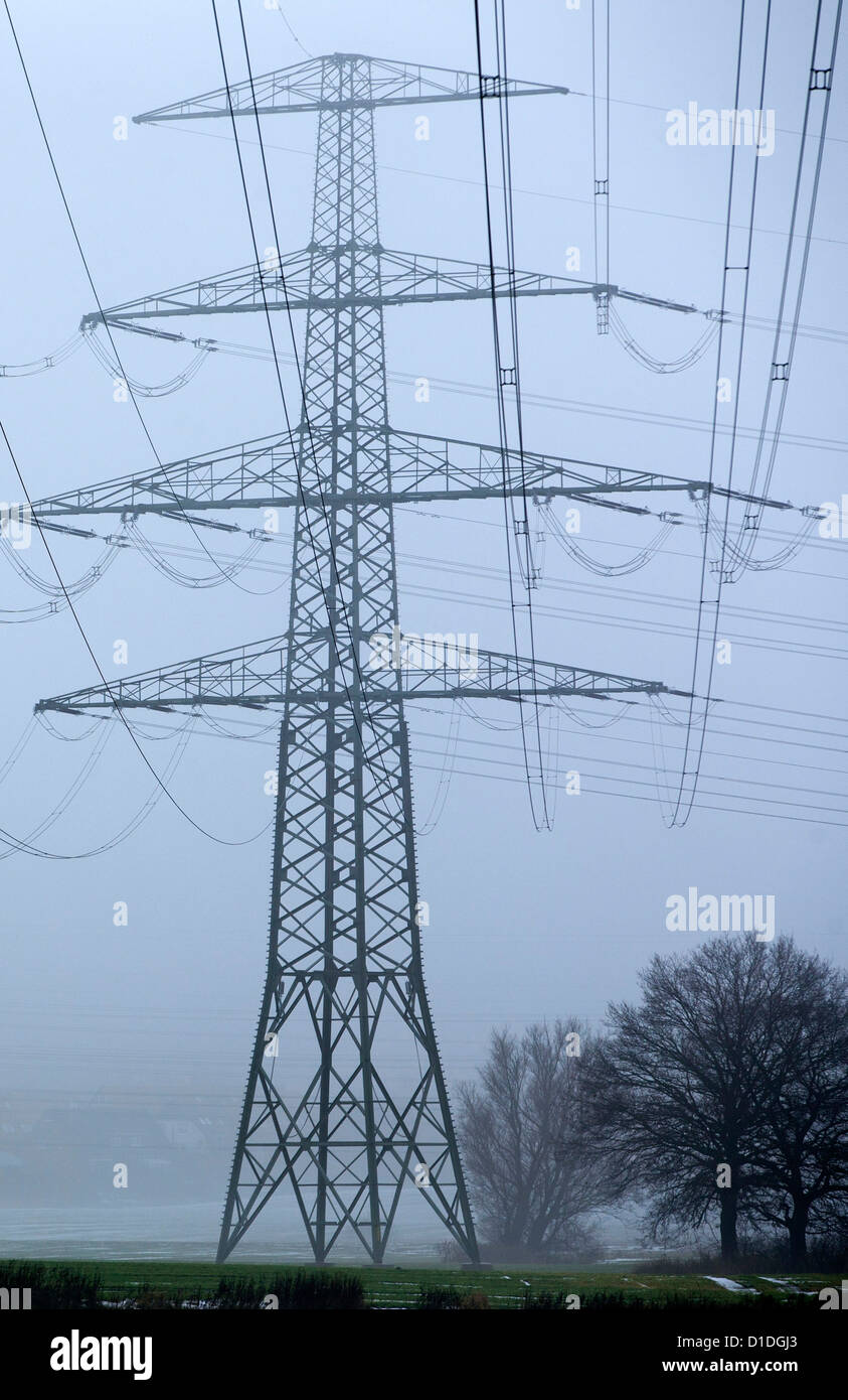 A steel pollard, part of the new 380 kilovolt current line between ...