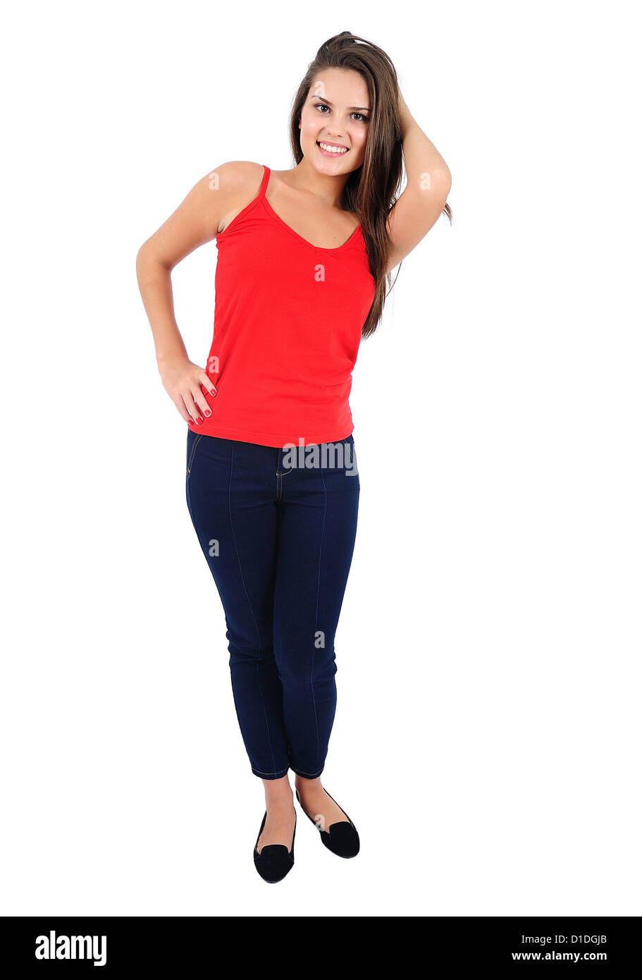 Isolated young casual girl standing Stock Photo - Alamy
