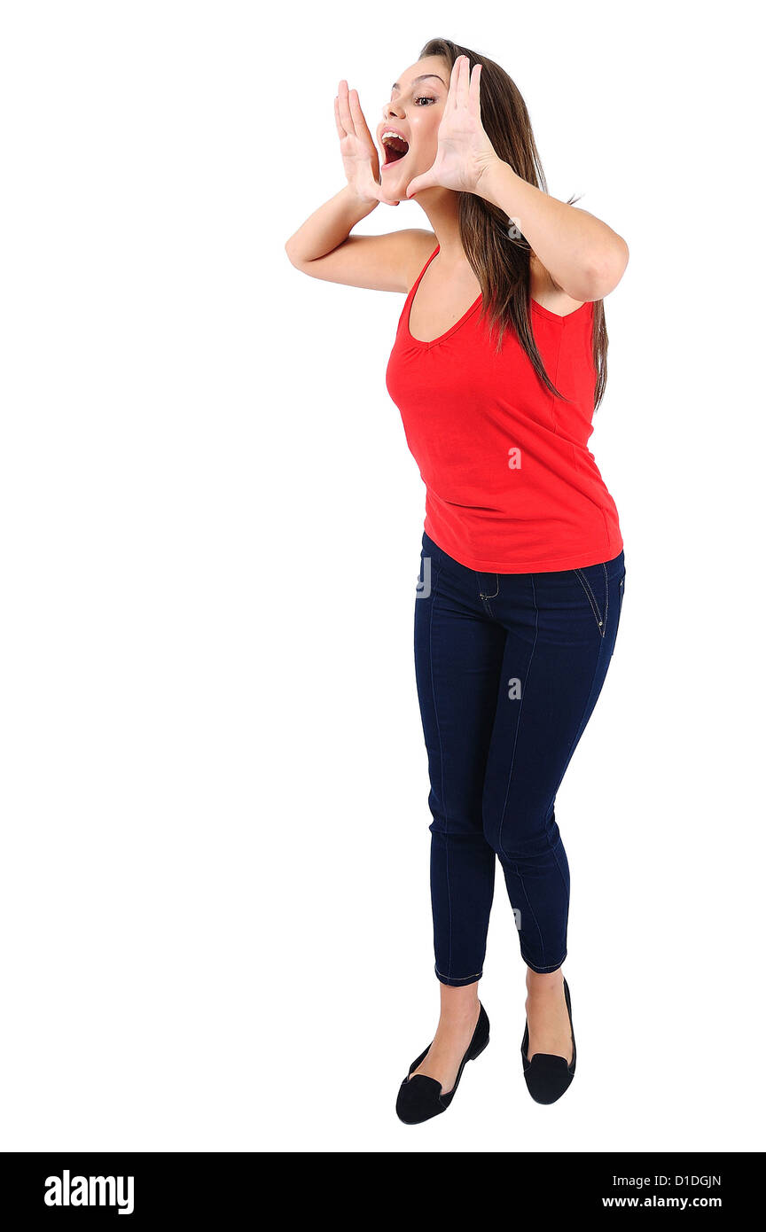 Isolated young casual girl screaming Stock Photo - Alamy