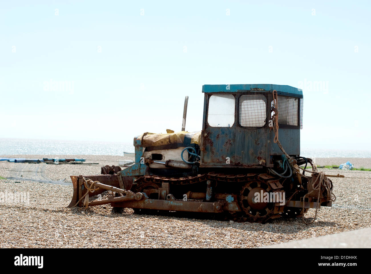 Fishing tractor on the beach at Aldeburgh Suffolk Stock Photo - Alamy