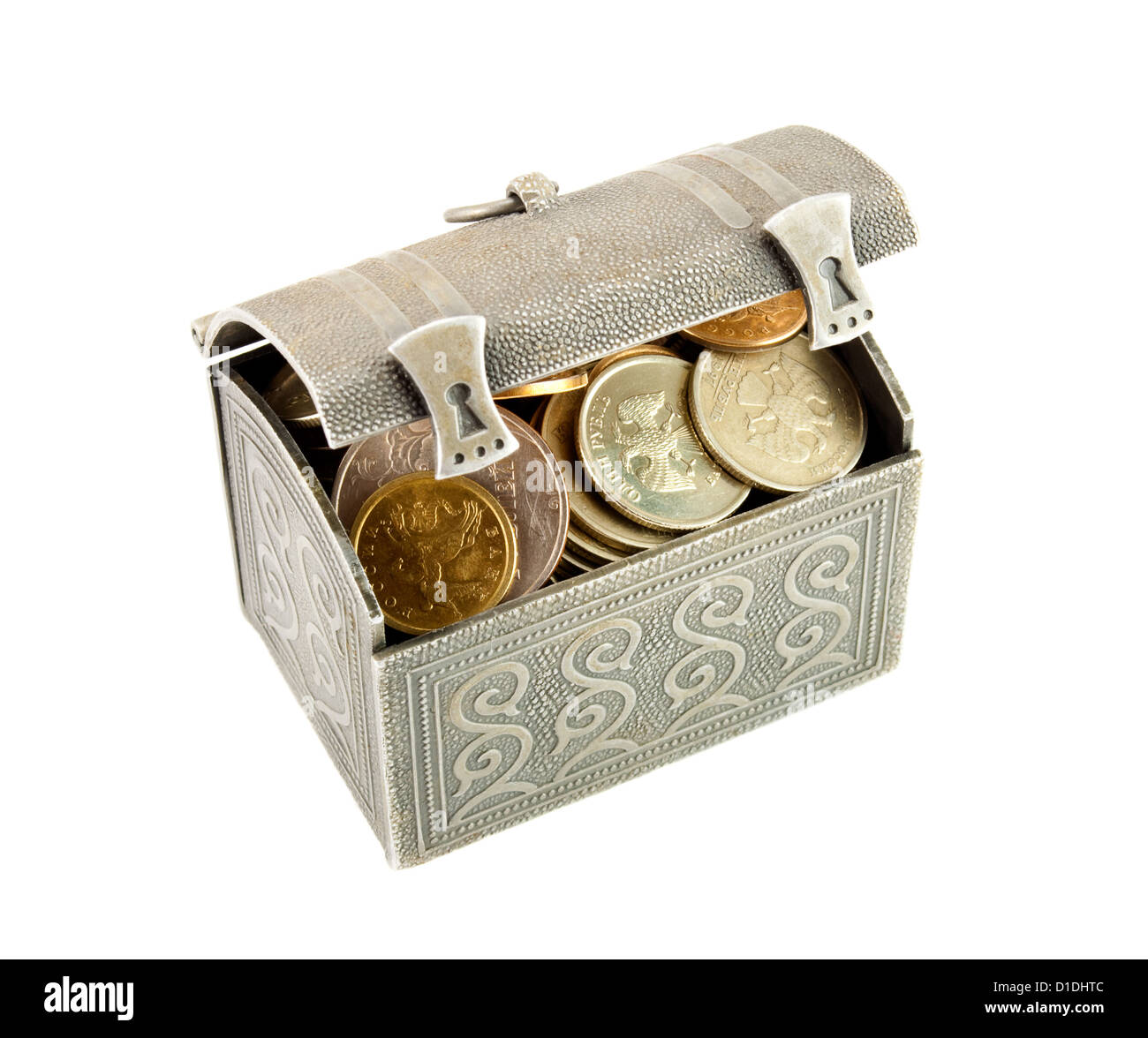 metallic coffer with coin isolated on white background Stock Photo - Alamy