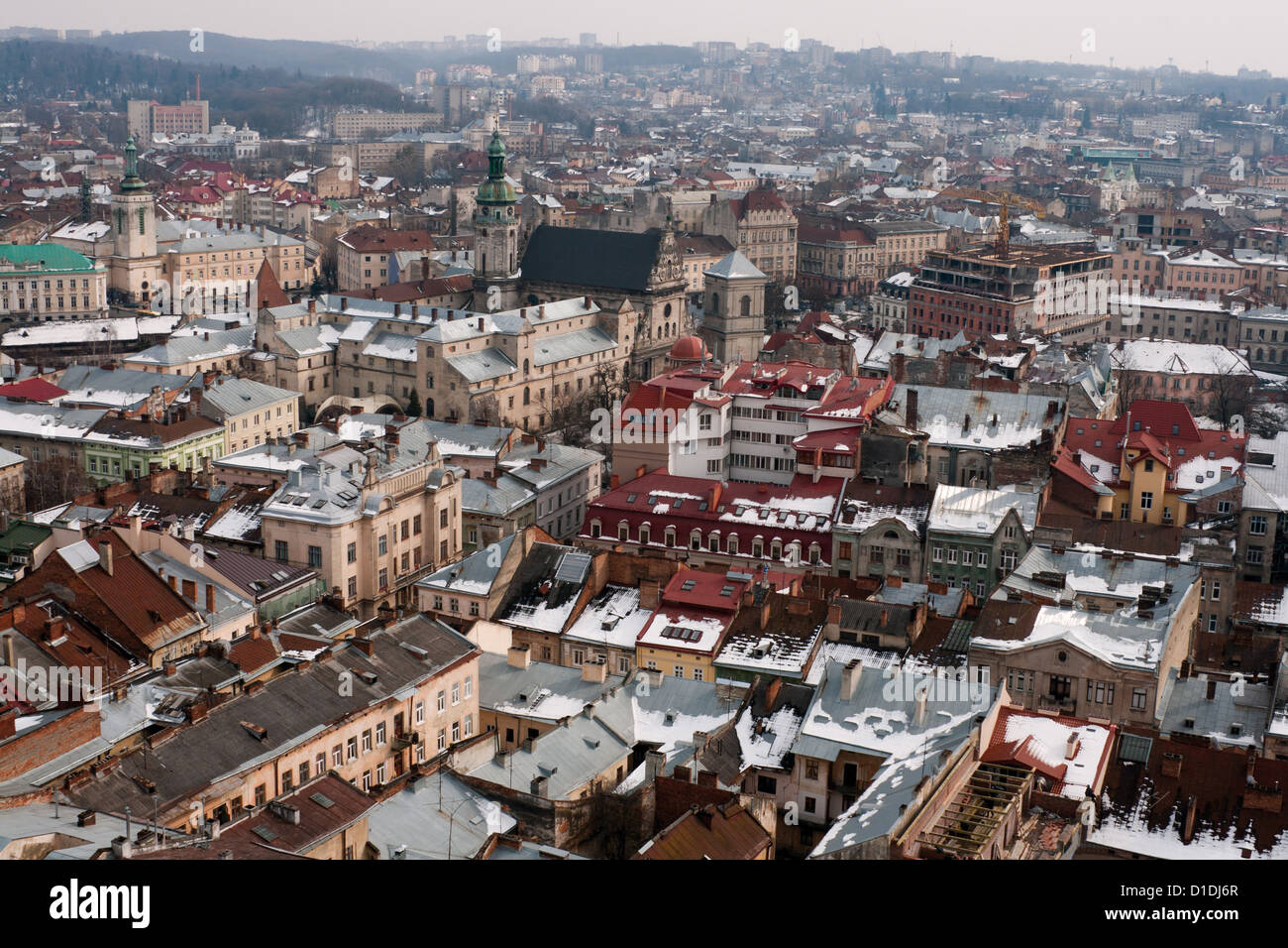 Lviv cityscape at early spring. Ukraine. Birds eye view Stock Photo - Alamy