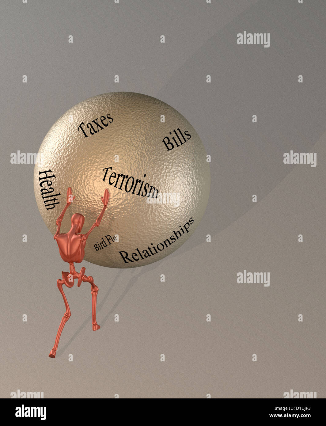 mannikin figure pushing a boulder up a hill Stock Photo - Alamy