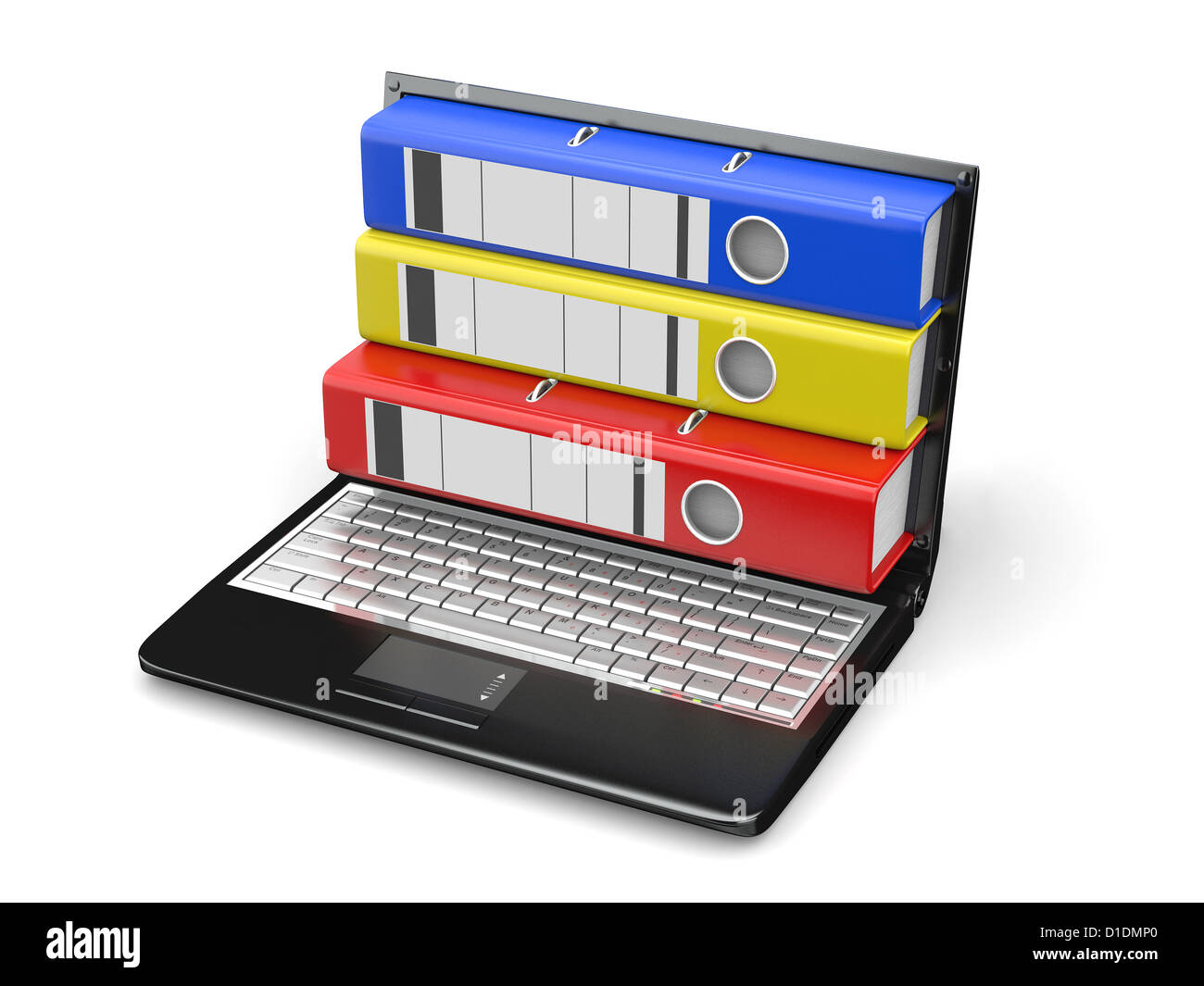 Archive. Laptop with folders instead of the screen. 3d Stock Photo - Alamy