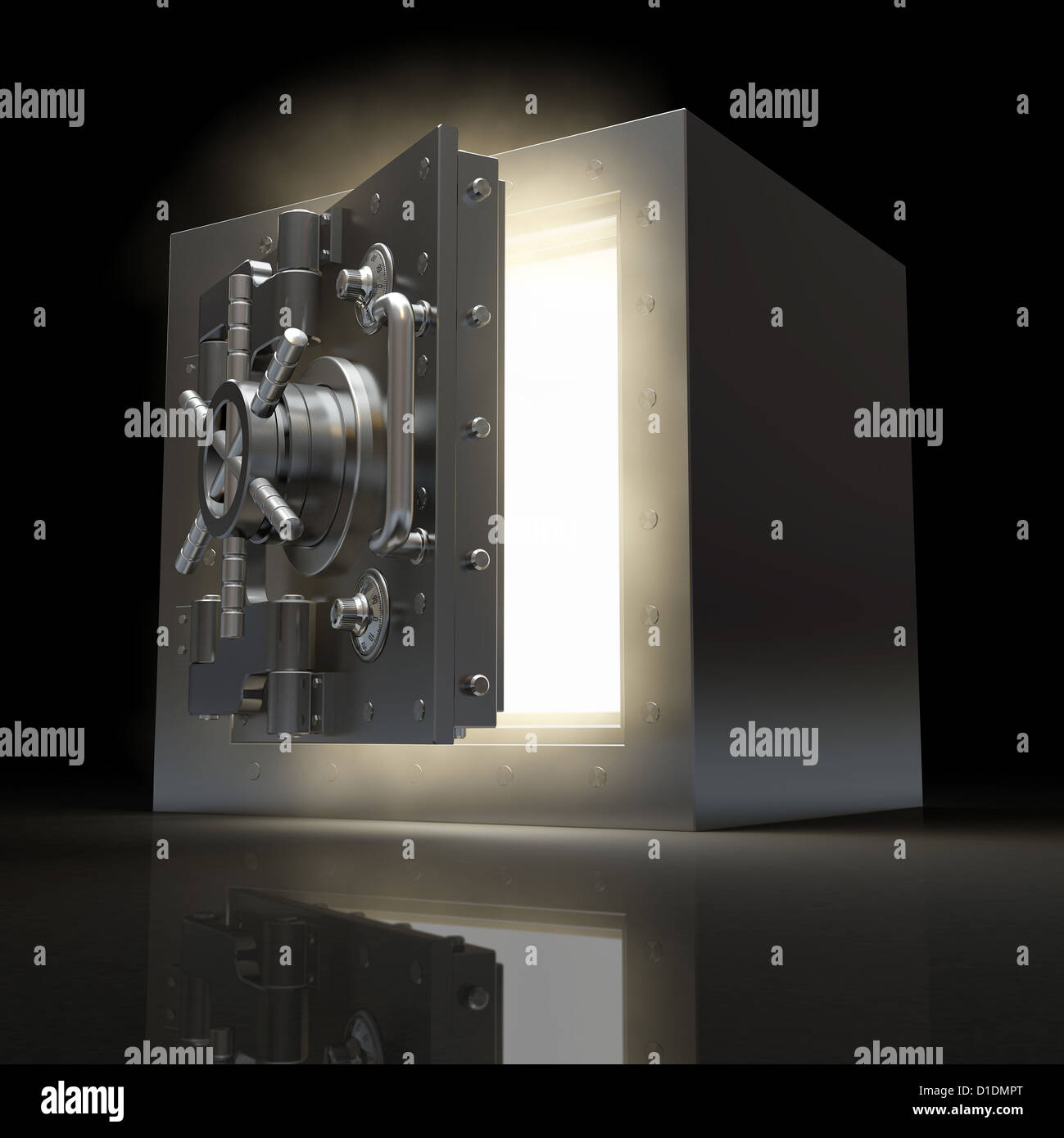 Opening vault and volume light on black background. 3d Stock Photo - Alamy