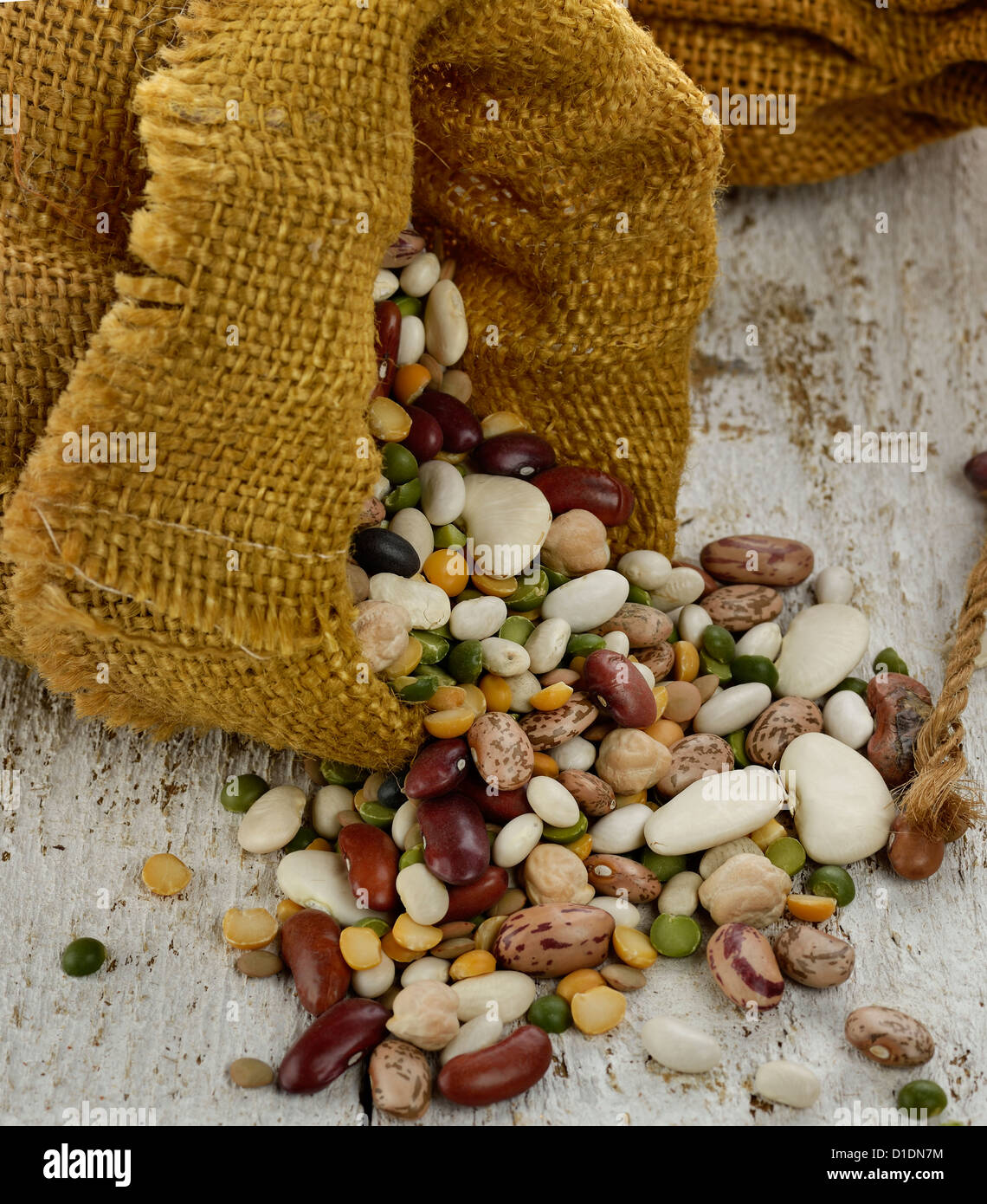 Mix Of Raw Beans In The Burlap Sacks Stock Photo - Alamy