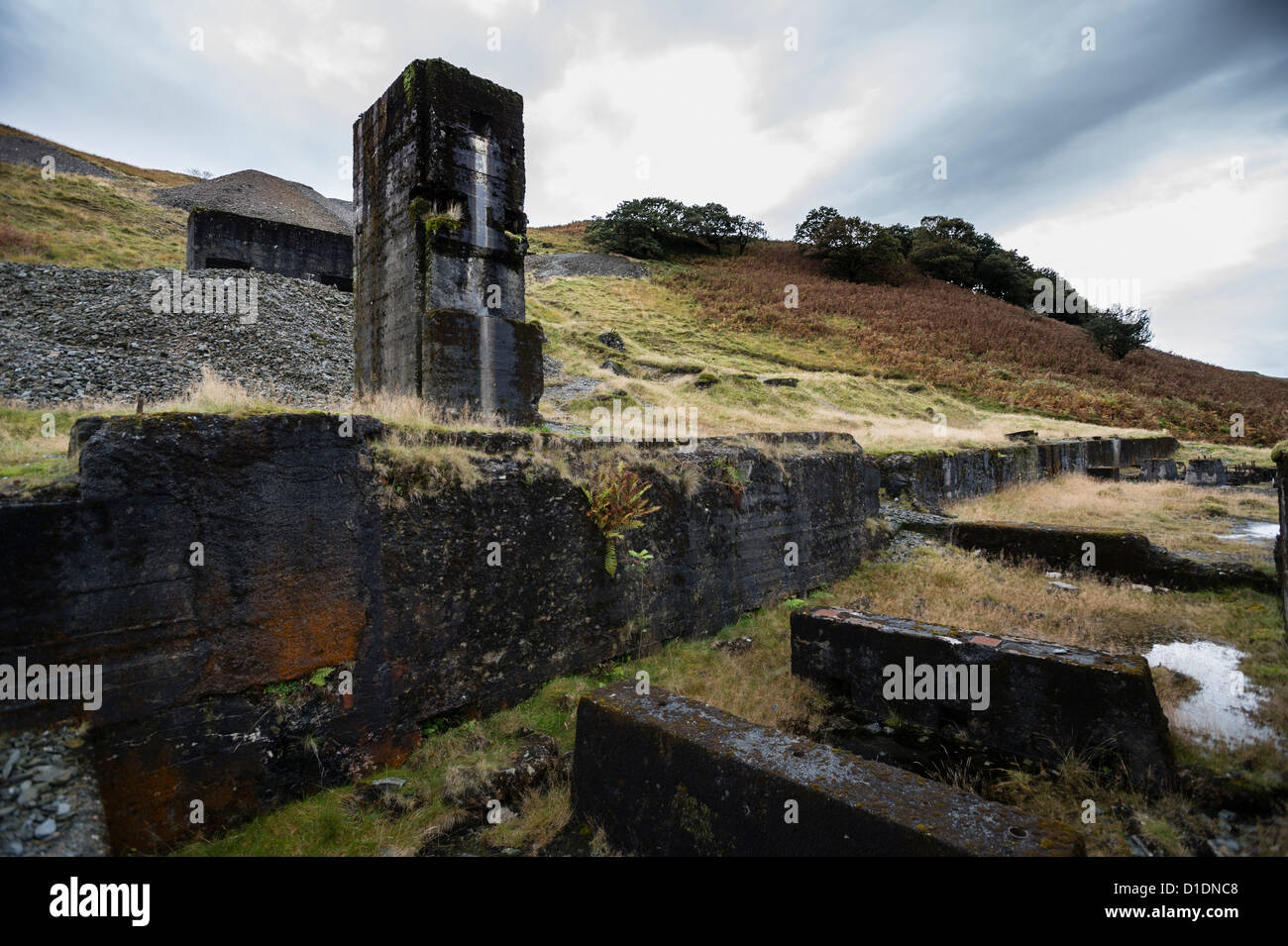 The bleak stark concrete abandoned ruins of Bwlch Glas lead mine, near ...