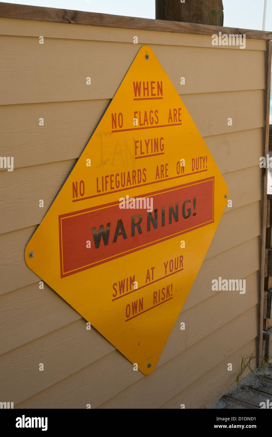 Warning sign at Crystal Beach Florida USA Stock Photo - Alamy