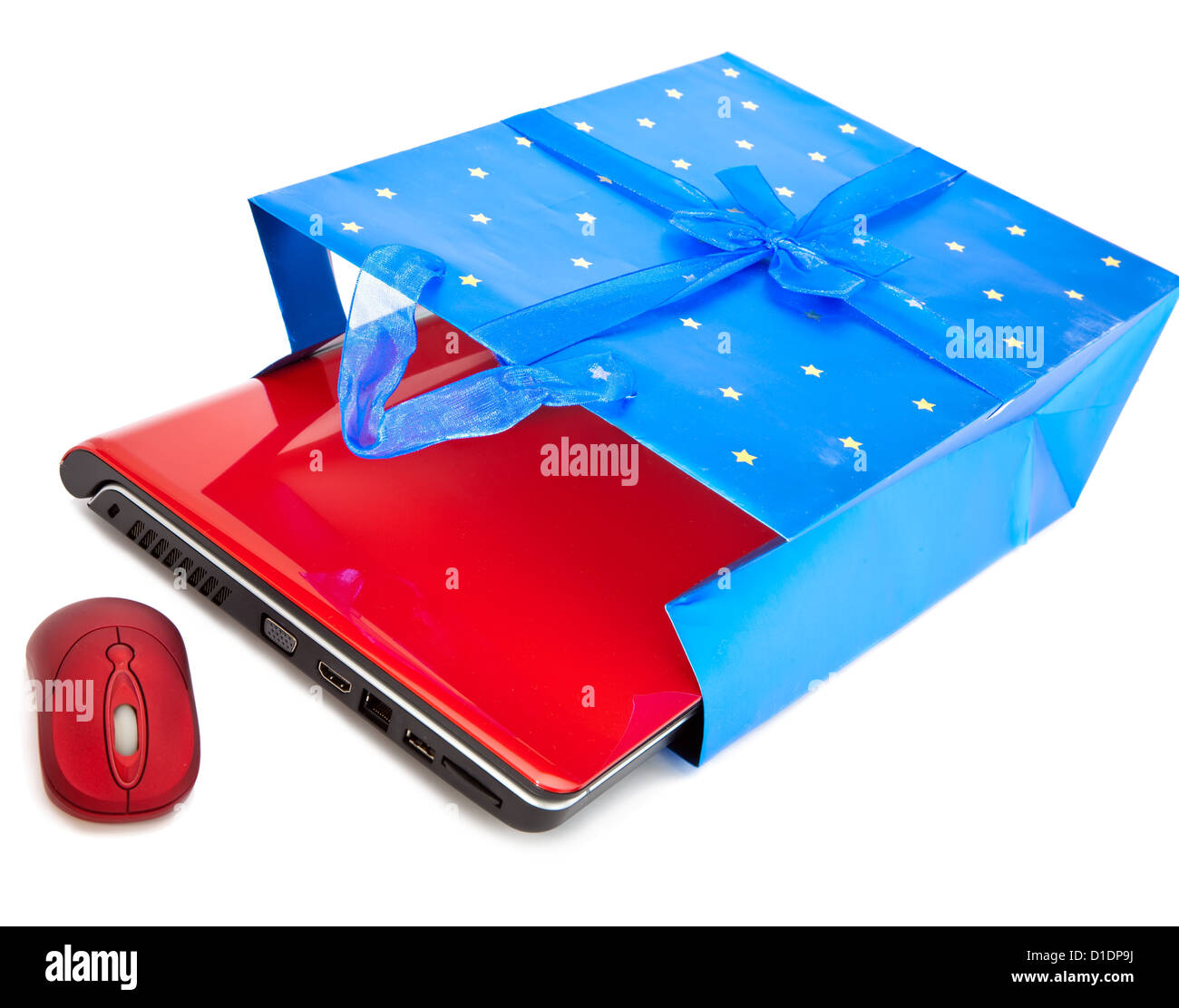 The laptop in a gift package Stock Photo - Alamy