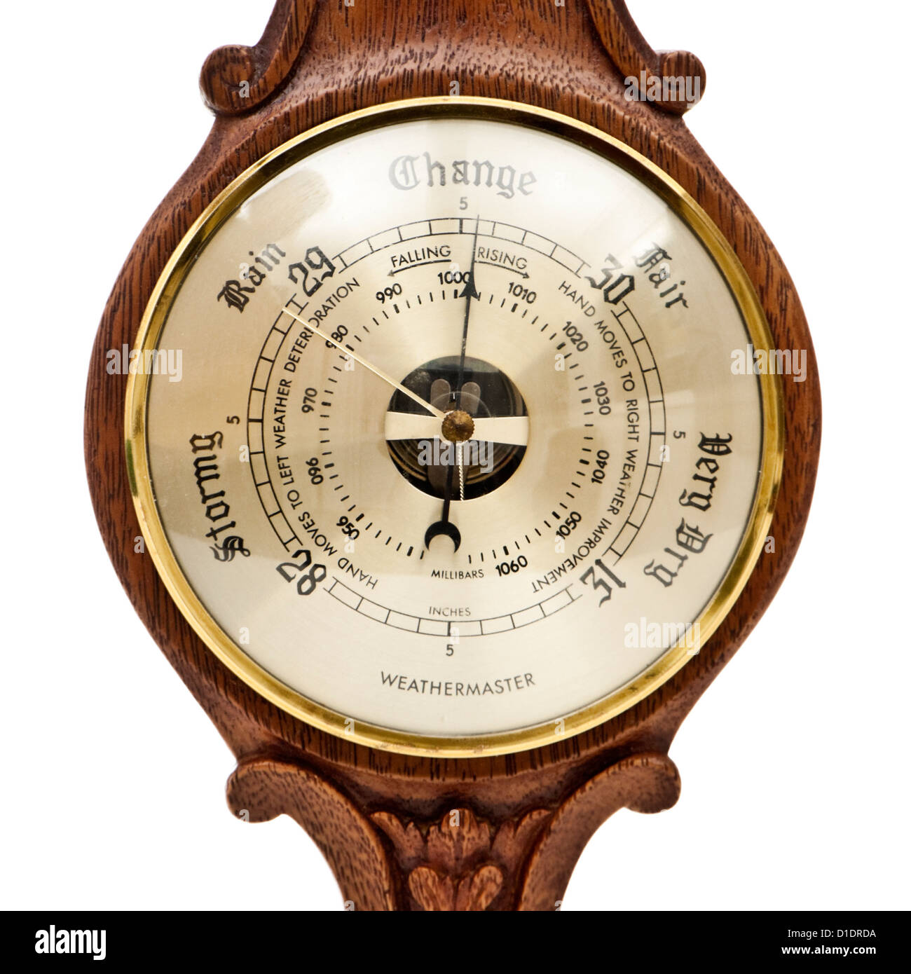 Weathermaster barometer in carved wooden housing Stock Photo - Alamy