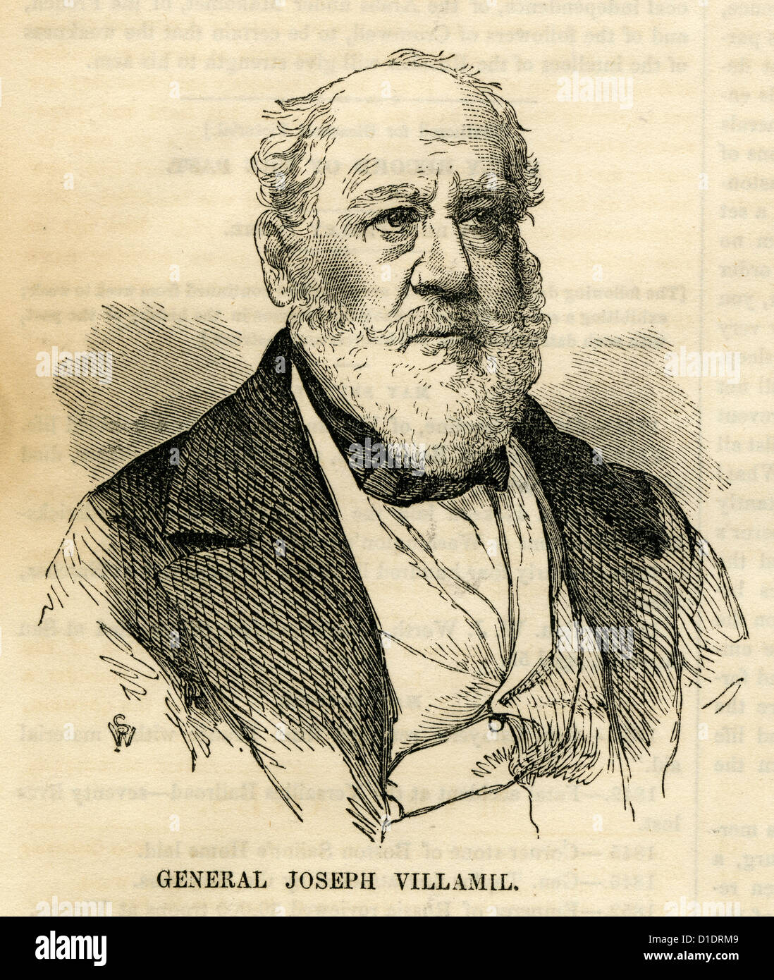 1854 engraving, General Joseph Villamil (1786 Stock Photo - Alamy