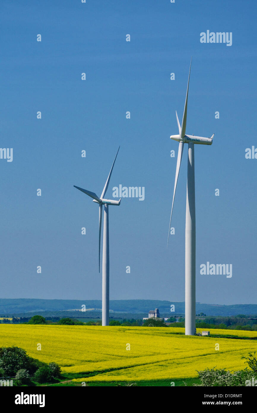 La Ferte, France. Wind turbines in a pastoral rape field Stock Photo ...
