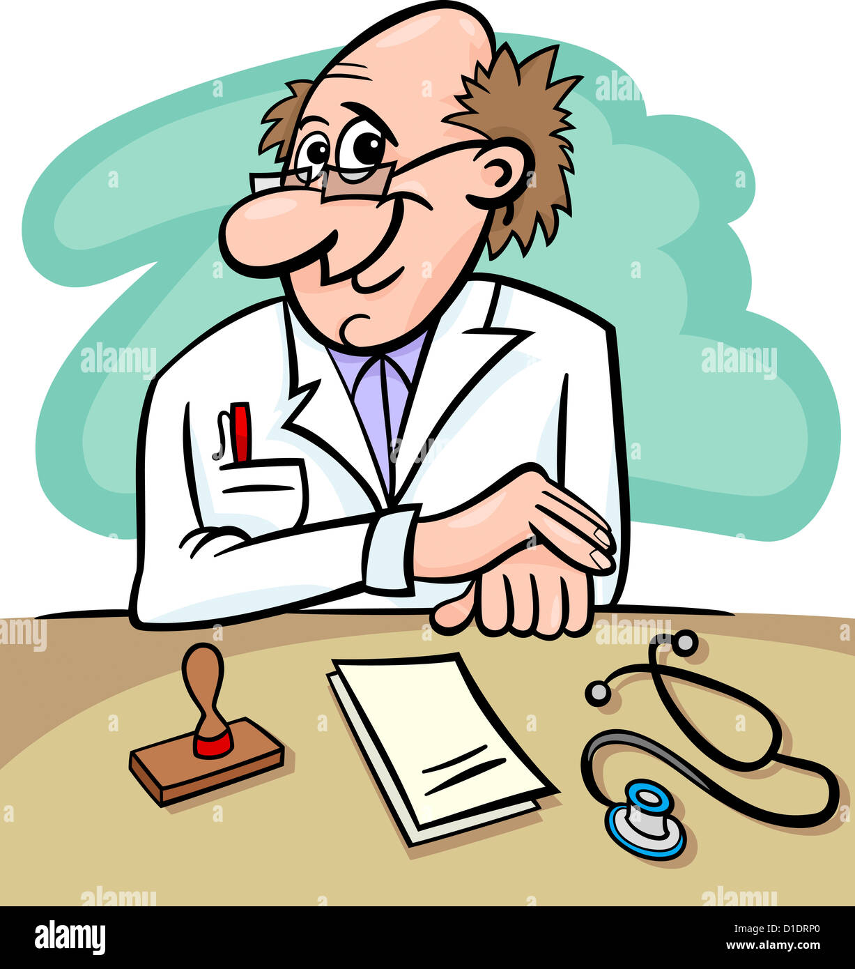Cartoon Illustration of Male Medical Doctor in Clinic Consulting Room ...