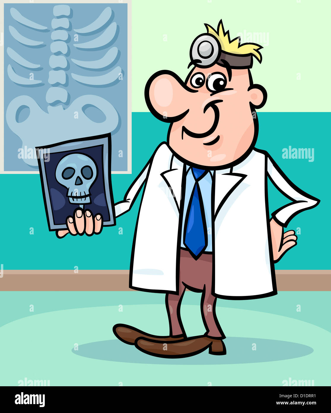 Cartoon Illustration of Male Medical Doctor in Hospital with X-ray ...