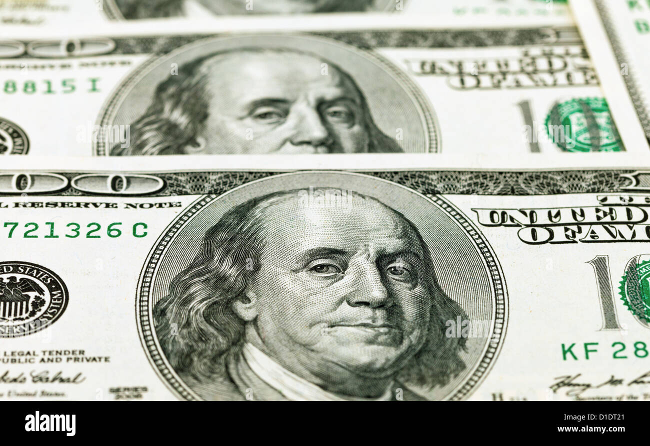 Detail of Benjamin Franklin on the 100 dollar bill Stock Photo - Alamy