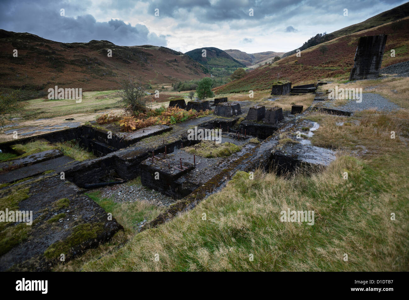 The bleak stark concrete abandoned ruins of Bwlch Glas lead mine, near ...