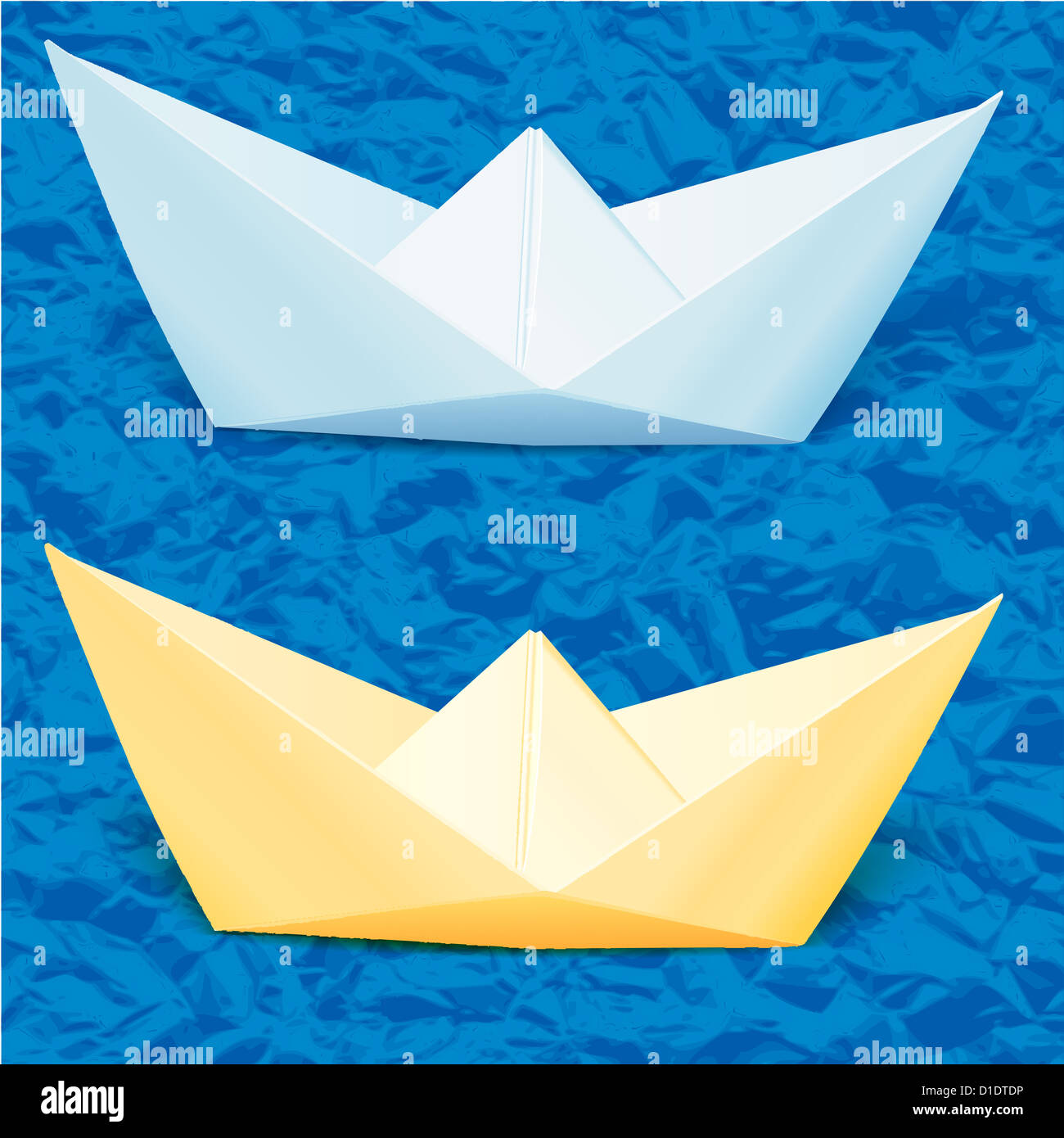 Two paper boats in the blue paper sea Stock Photo - Alamy