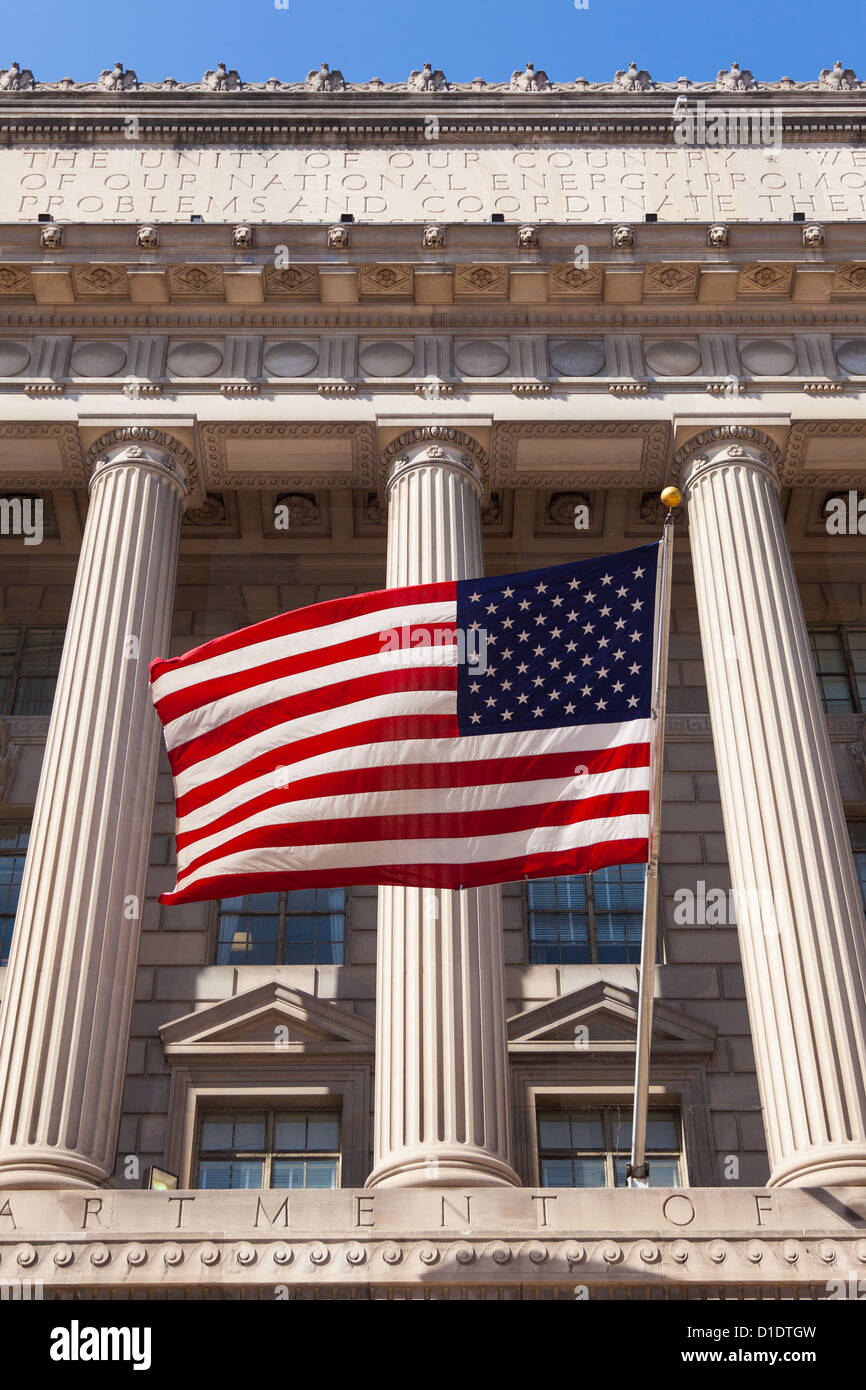 American flag in the department of commerce building in Washington ...