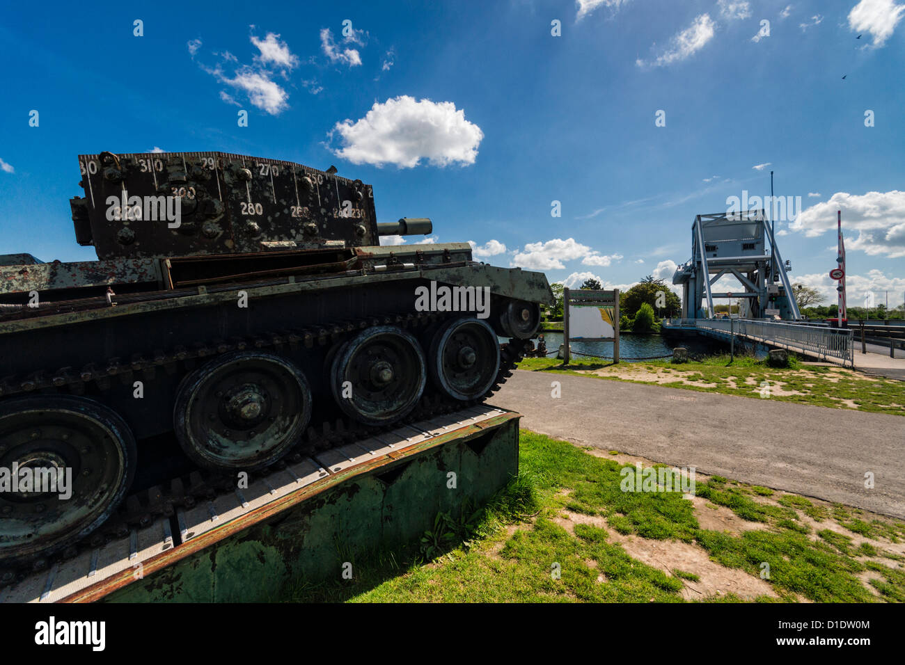 Normandy, France. A British WWII-era "Cromwell" tank overlooking ...