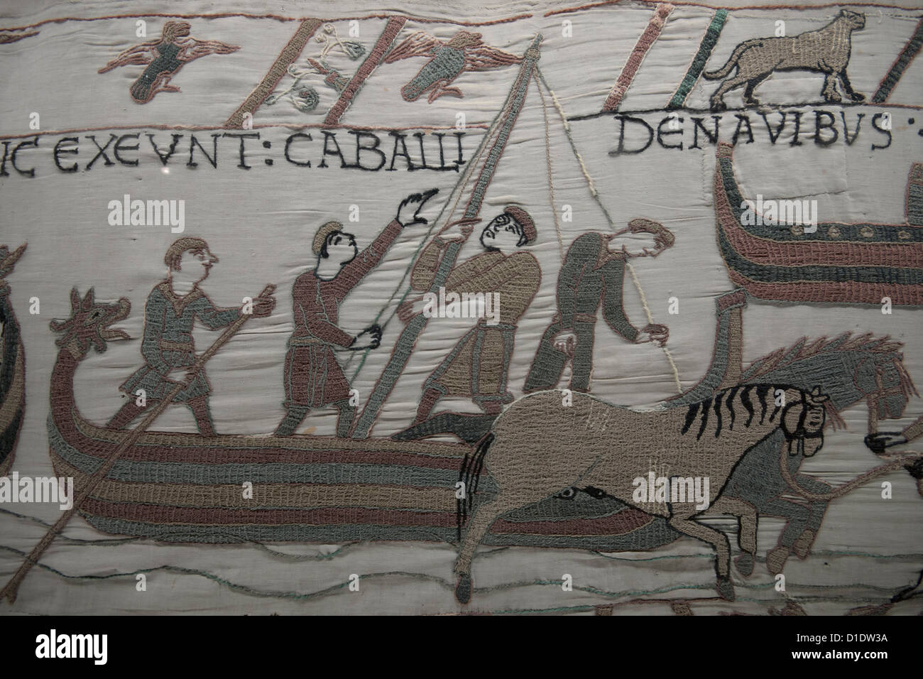 Bayeux, France. Details from the famous tapestry which depicts the ...