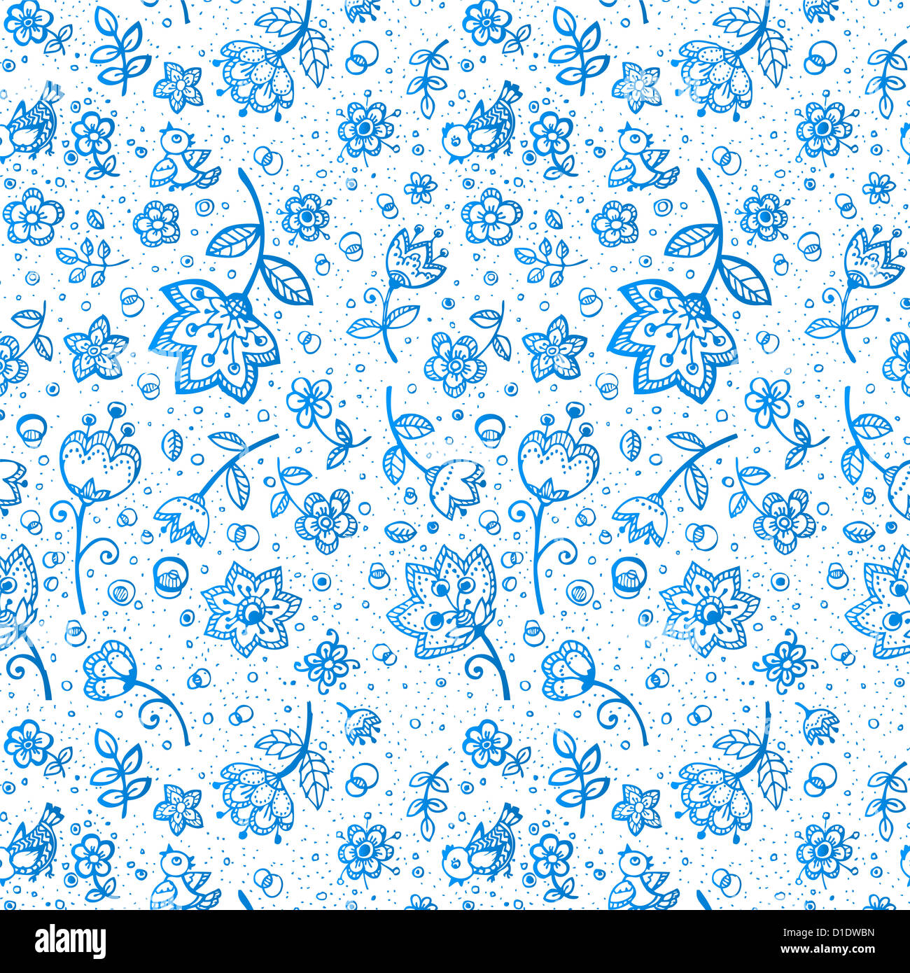 Hand-drawing blue colors flower pattern Stock Photo - Alamy