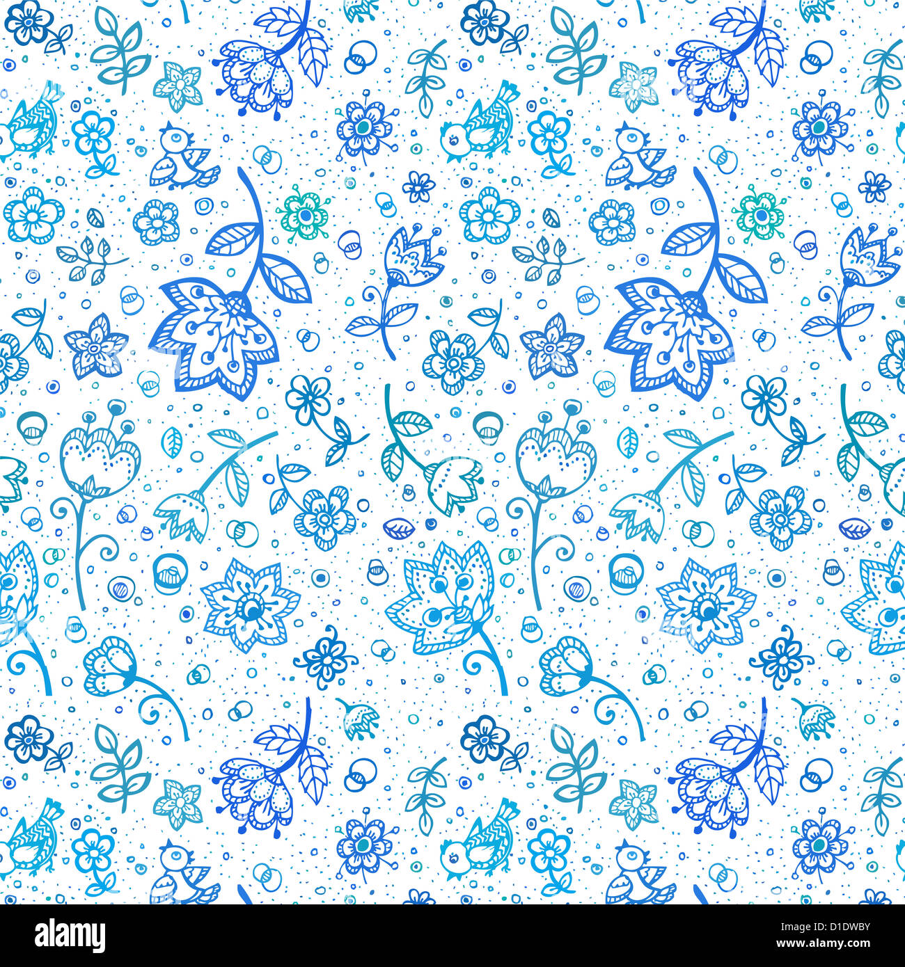 Hand-drawing blue colors flower pattern Stock Photo - Alamy