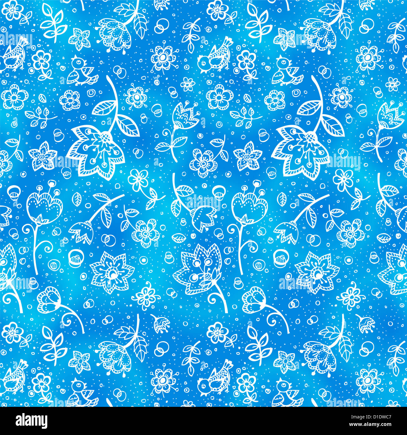 Hand-drawing blue colors flower pattern Stock Photo - Alamy