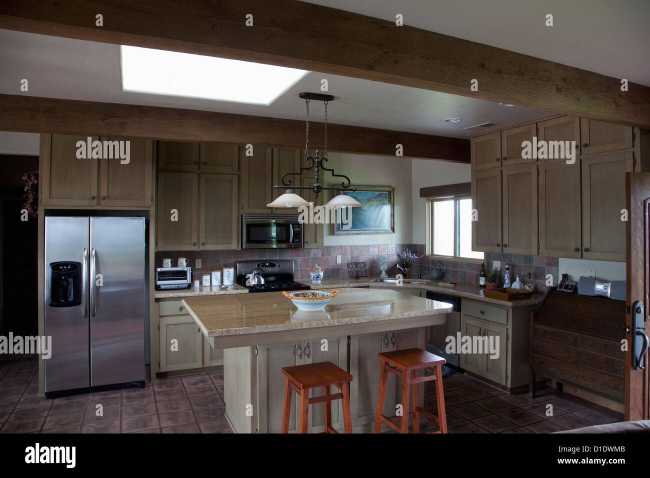 Western style kitchen with breakfast bar and island; Porterville ...