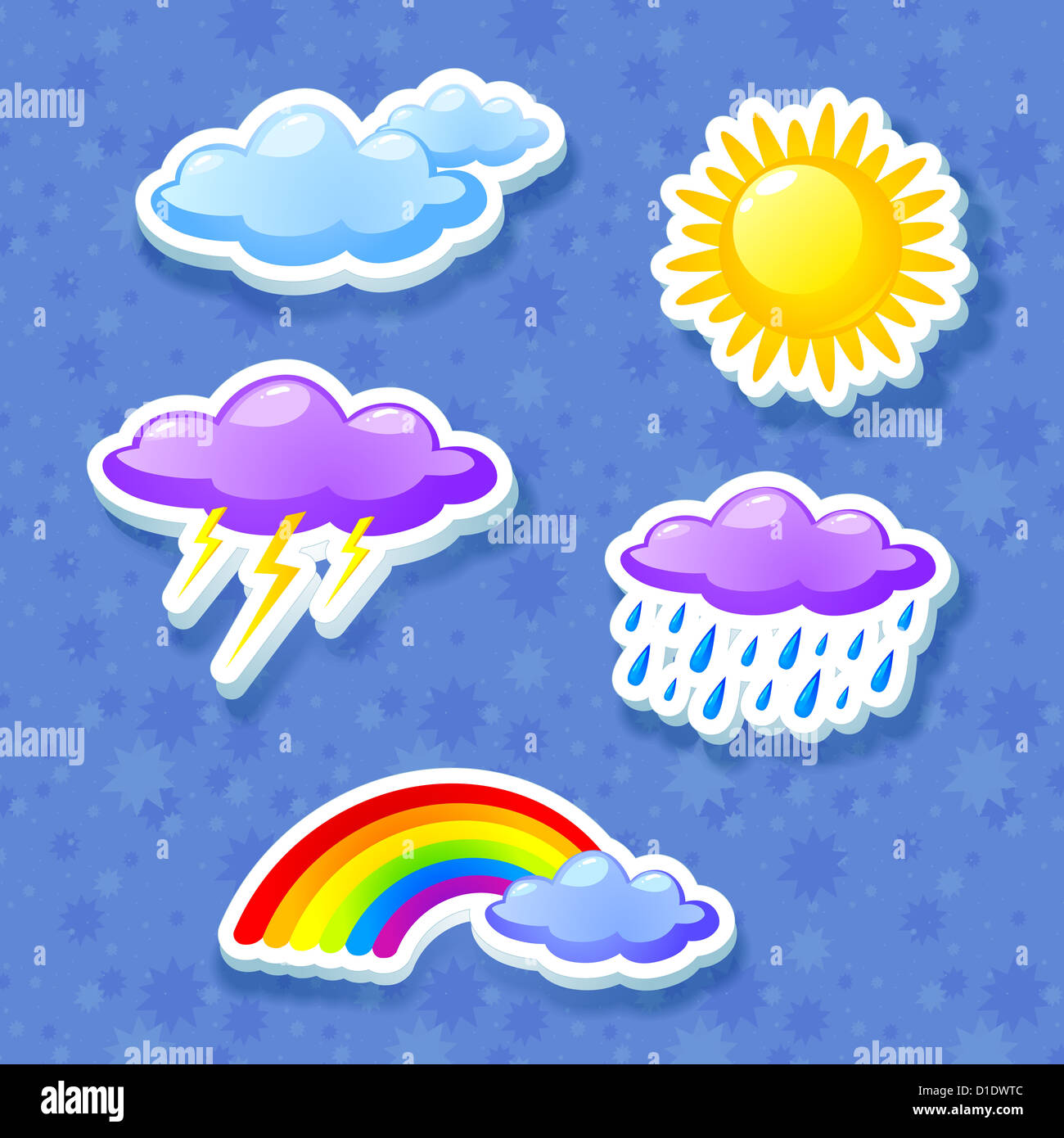 Colorful weather icon set with clouds, rainbow and sun Stock Photo - Alamy