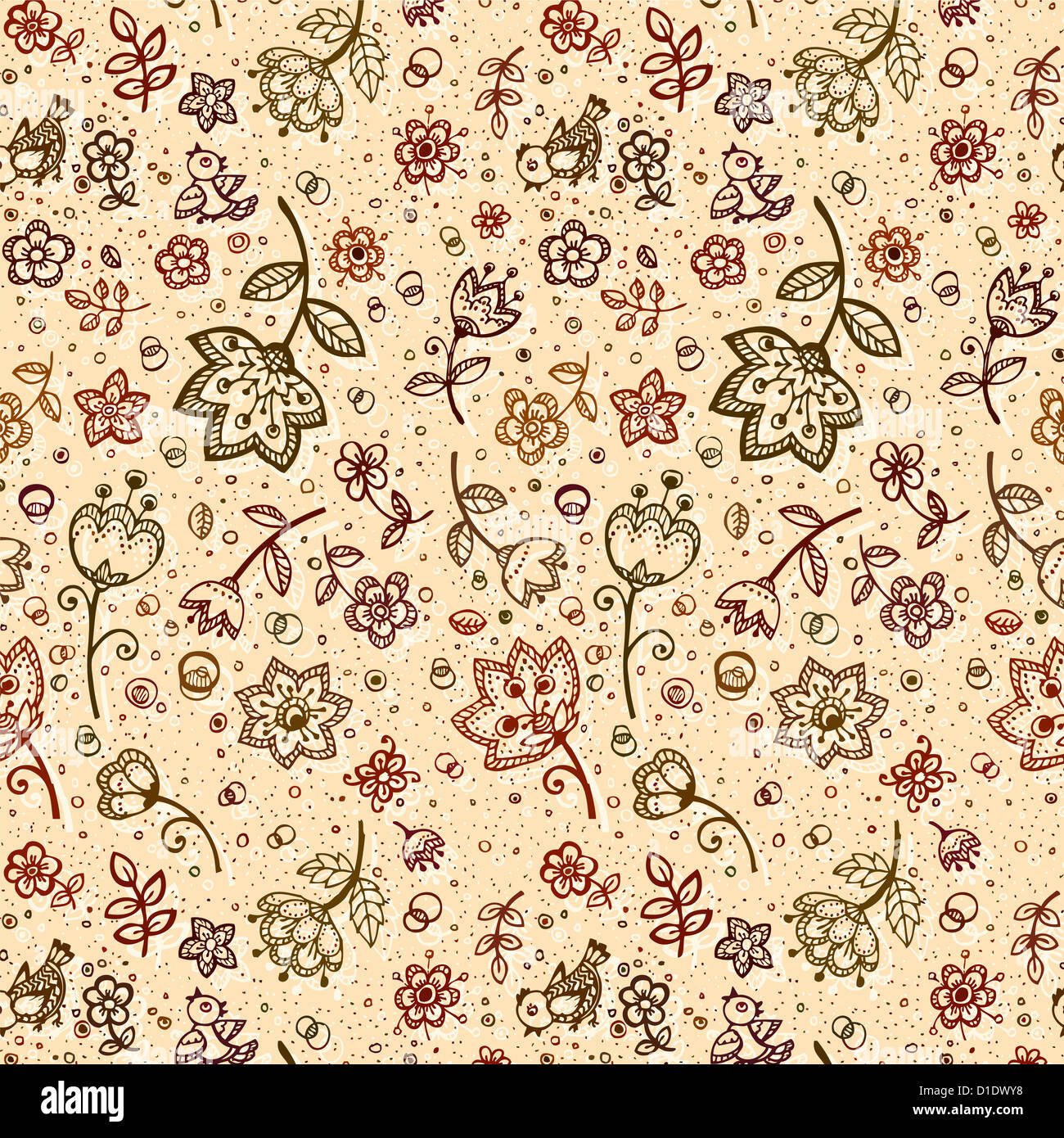 Hand-drawing coffee-and-milk colors flower pattern Stock Photo - Alamy