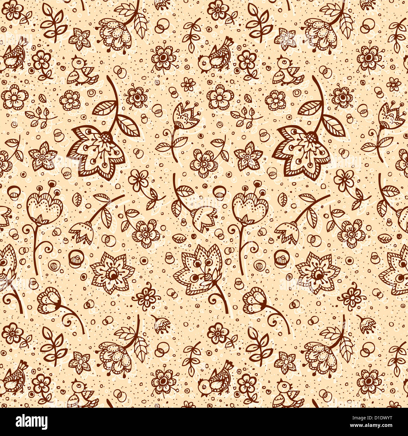 Hand-drawing coffee-and-milk colors flower pattern Stock Photo - Alamy