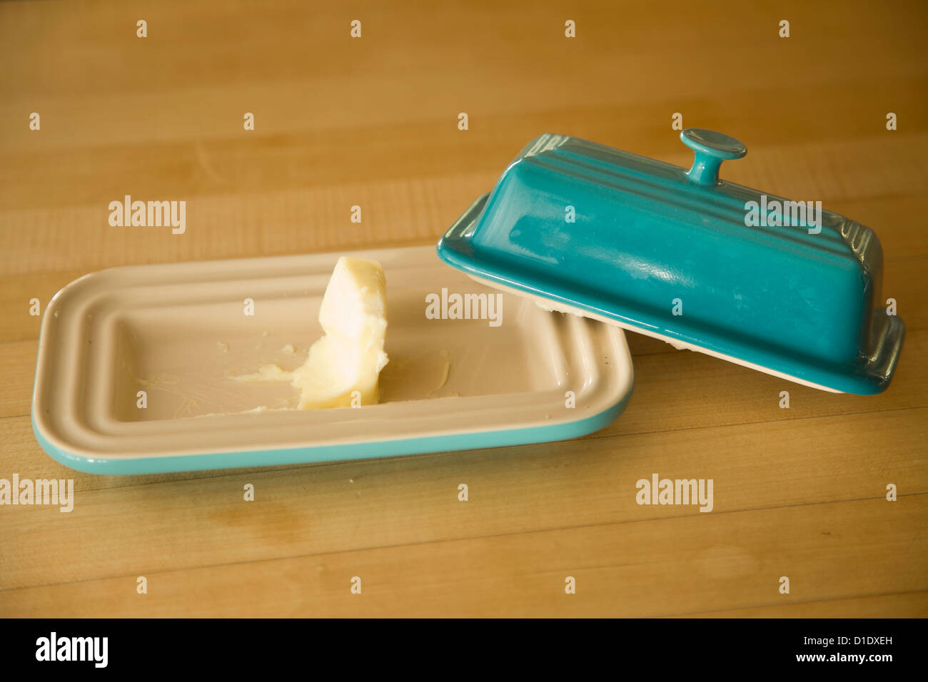 Leftover butter in butter dish; Carpinteria; California; USA Stock ...