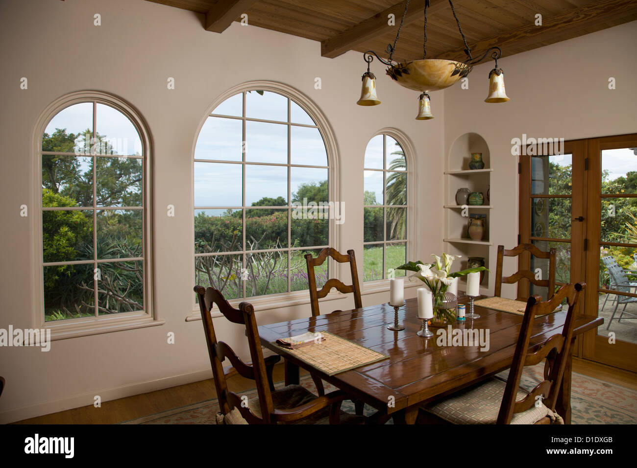 Traditional dining room with ladder back chairs; Carpinteria ...