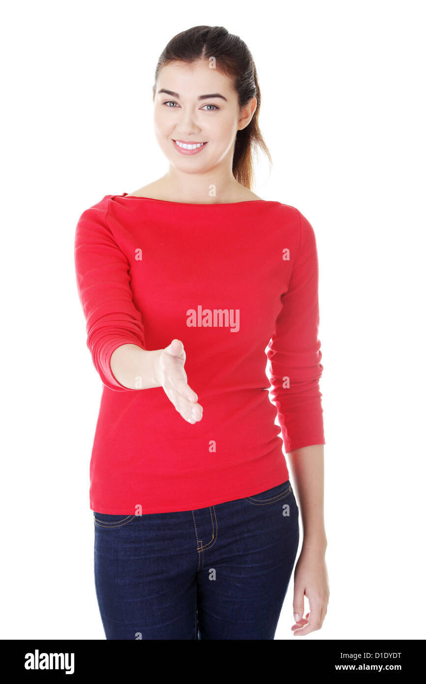 Pretty woman gesturing handshake hi-res stock photography and images ...