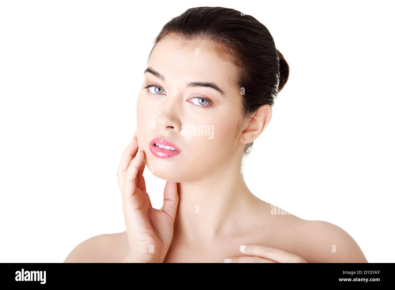 Portrait of a beautiful female model on white background Stock Photo ...
