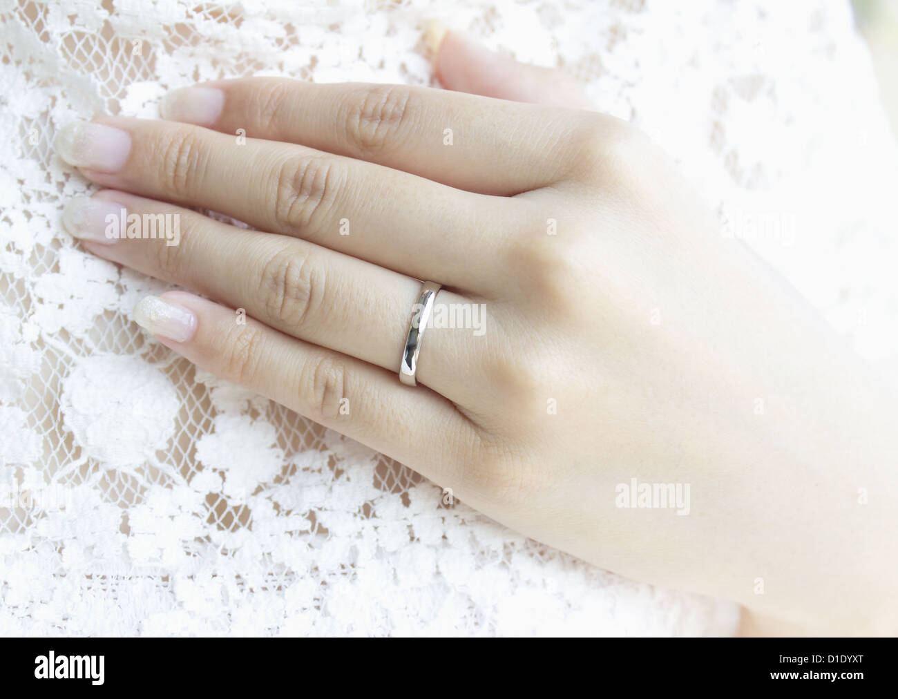 Hand wearing a wedding ring Stock Photo - Alamy