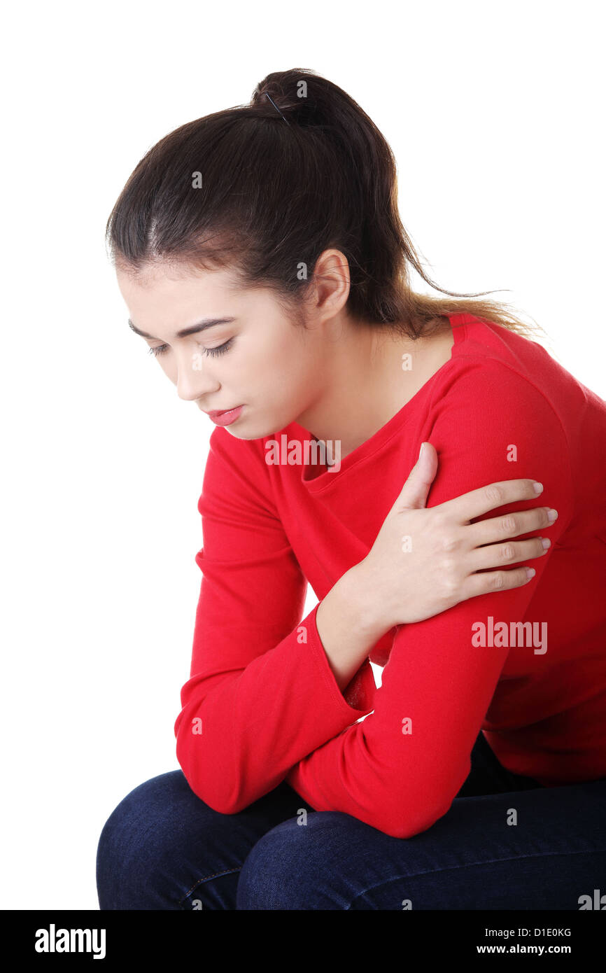 Thoughtful woman with problem or depression, isolated on white Stock ...