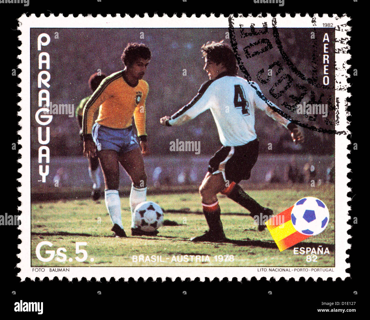 Postage stamp from Paraguay depicting soccer players, issued for the ...