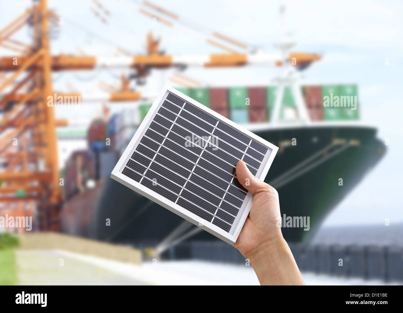 Container vessel and a solar panel Stock Photo - Alamy