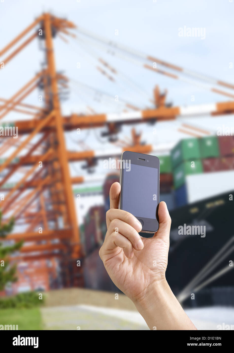 Container vessel and a smartphone Stock Photo - Alamy