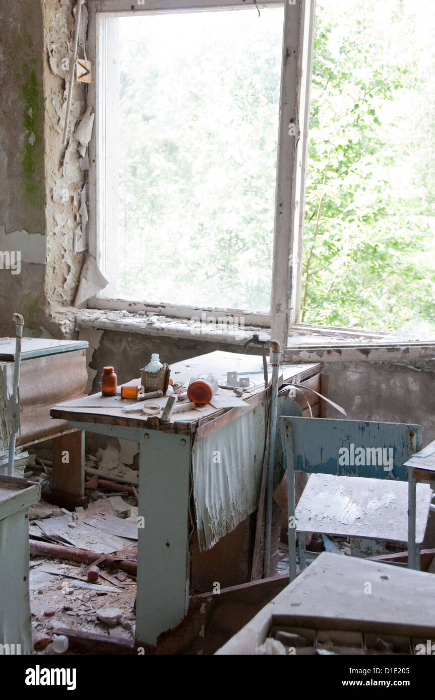 Chernobyl disaster results. This is chemistry classroom in abandoned ...